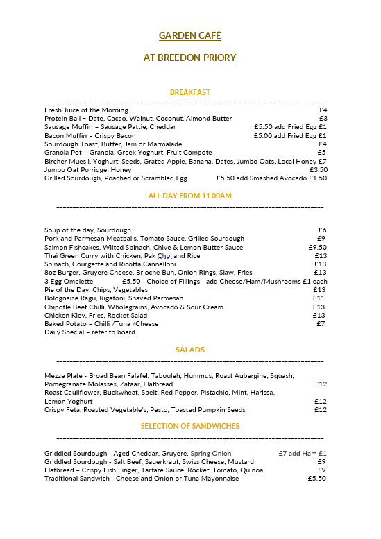 THE GARDEN CAFE - Breedon Priory Health Club